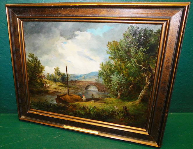 19th Century Oil On Canvas Farm Scene Signed Frederick William Watts