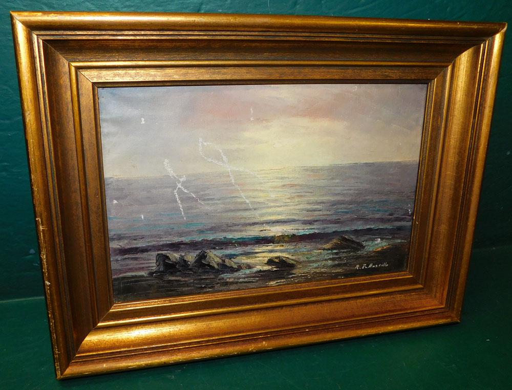 Oil On Canvas Ocean Scene - Signed R.a. Bustillo Auction
