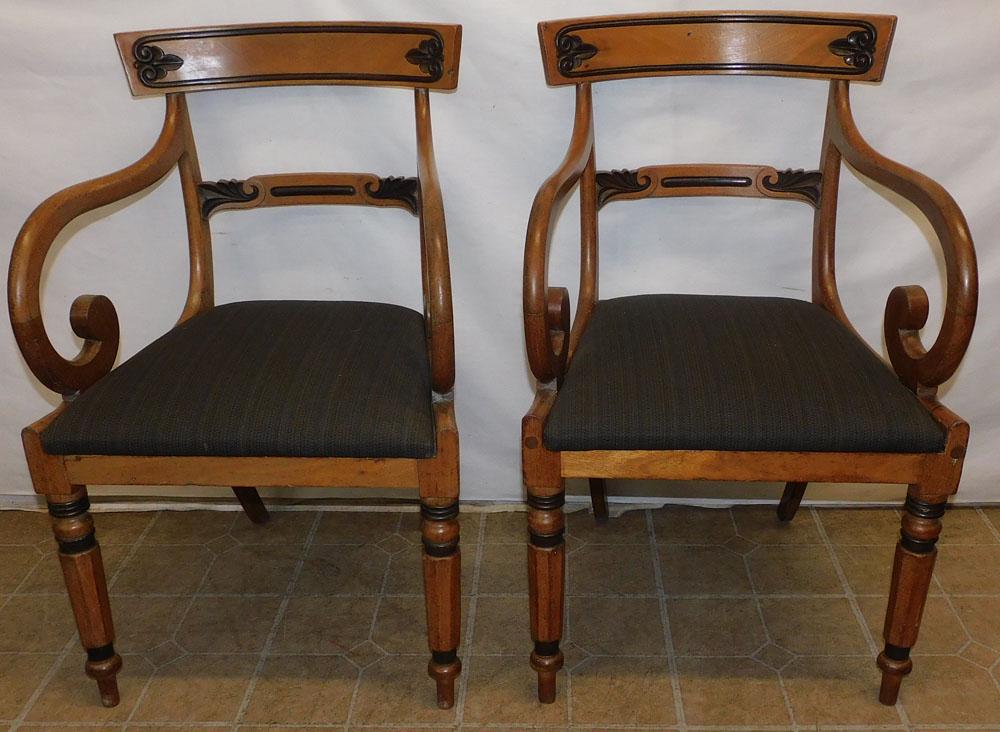 Pair Antique Mahogany Regency Style Arm Chairs