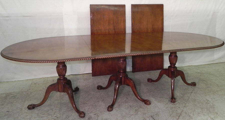 3 Pedestal Mahogany Table W/ Gadroon Border.