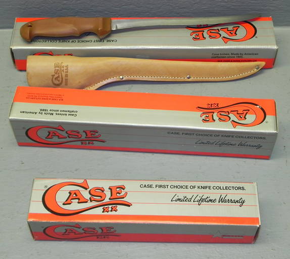 (3) Case Filet Knives W/ Leather Sheaths.