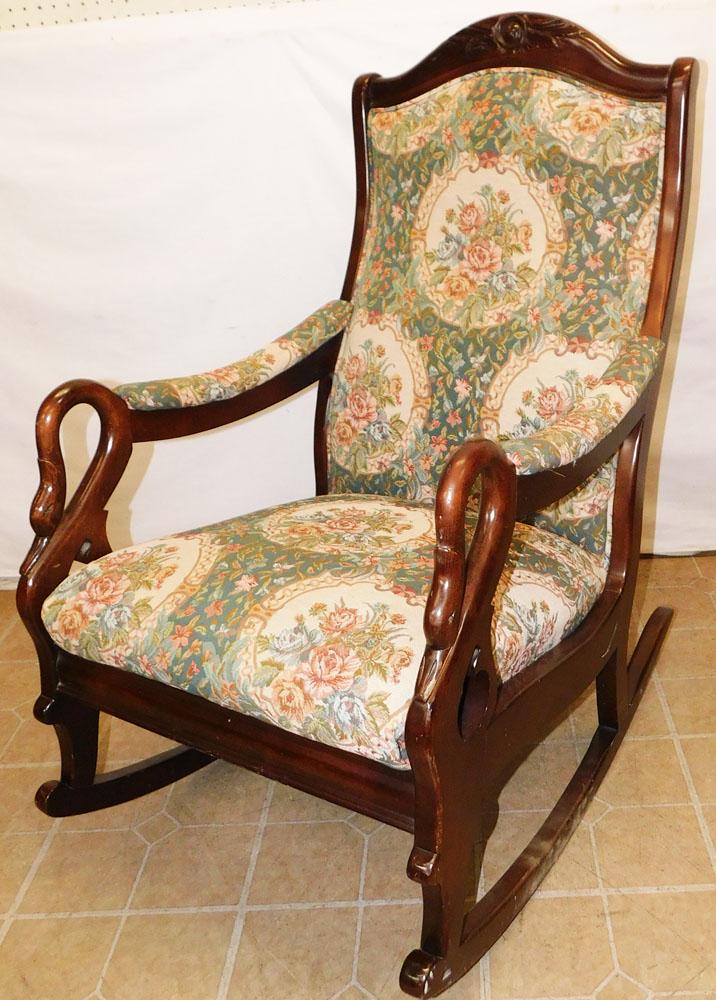 Cherry Carved Goose Neck Rocker And Foot Stool Auction