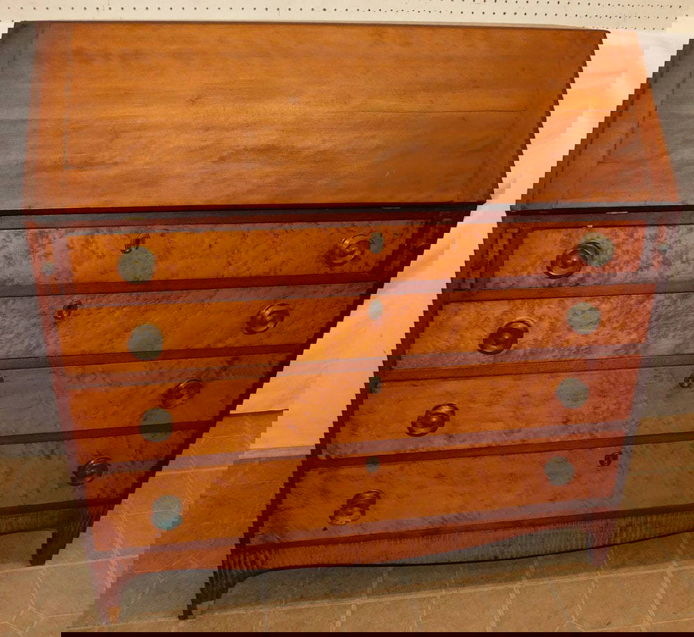 19th Century Cherry & Birds Eye Maple Drawer Front Slant Front Desk Auction
