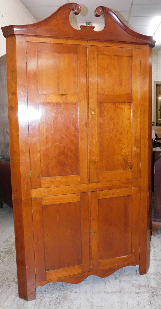 19th Century Cherry 1 Piece Blind Door Corner Cabinet Auction