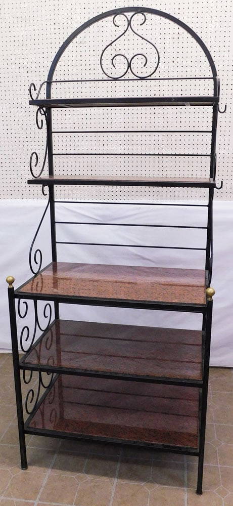 Marble Top Painted Wrought Iron Bakers Rack Auction