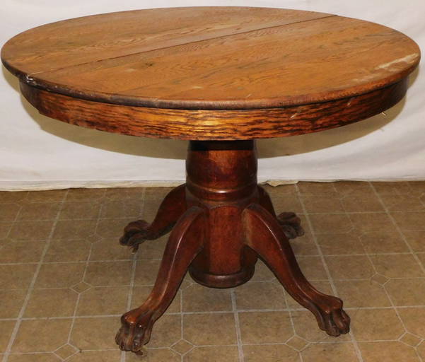 Antique Oak Ball & Claw Foot Round Dining Table