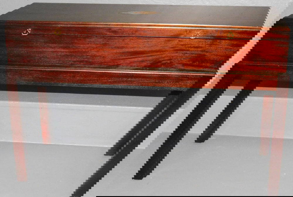 Mahogany Conch Shell Inlay Box On Stand With Brass Carrying Handles Auction