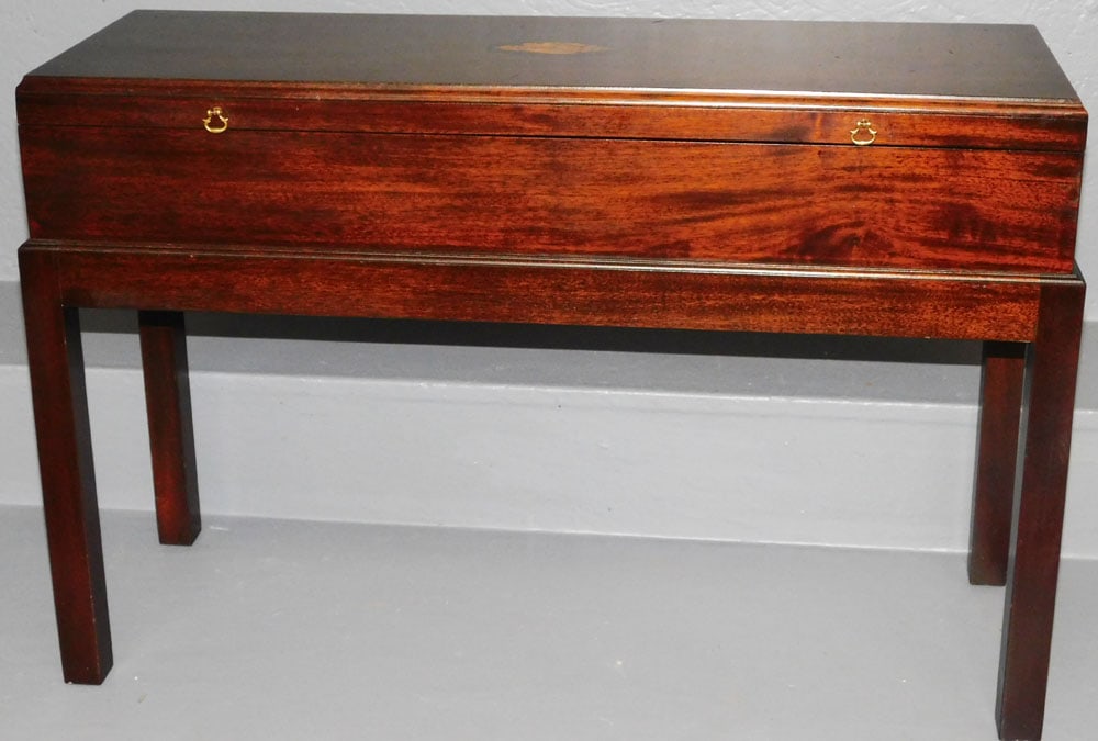 Mahogany Conch Shell Inlay Box On Stand With Brass Carrying Handles Auction