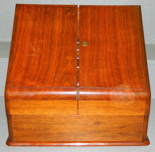 Walnut Travel Secretary With Ink Bottles.