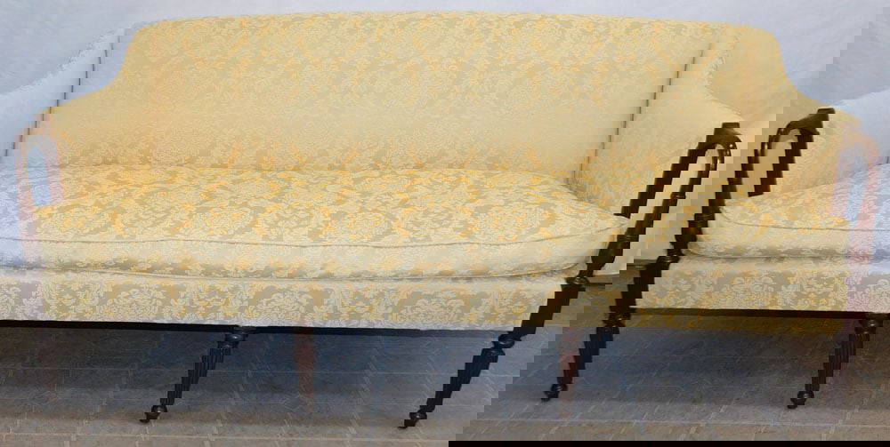 Mahogany Upholstered Sheraton Style Sofa Auction