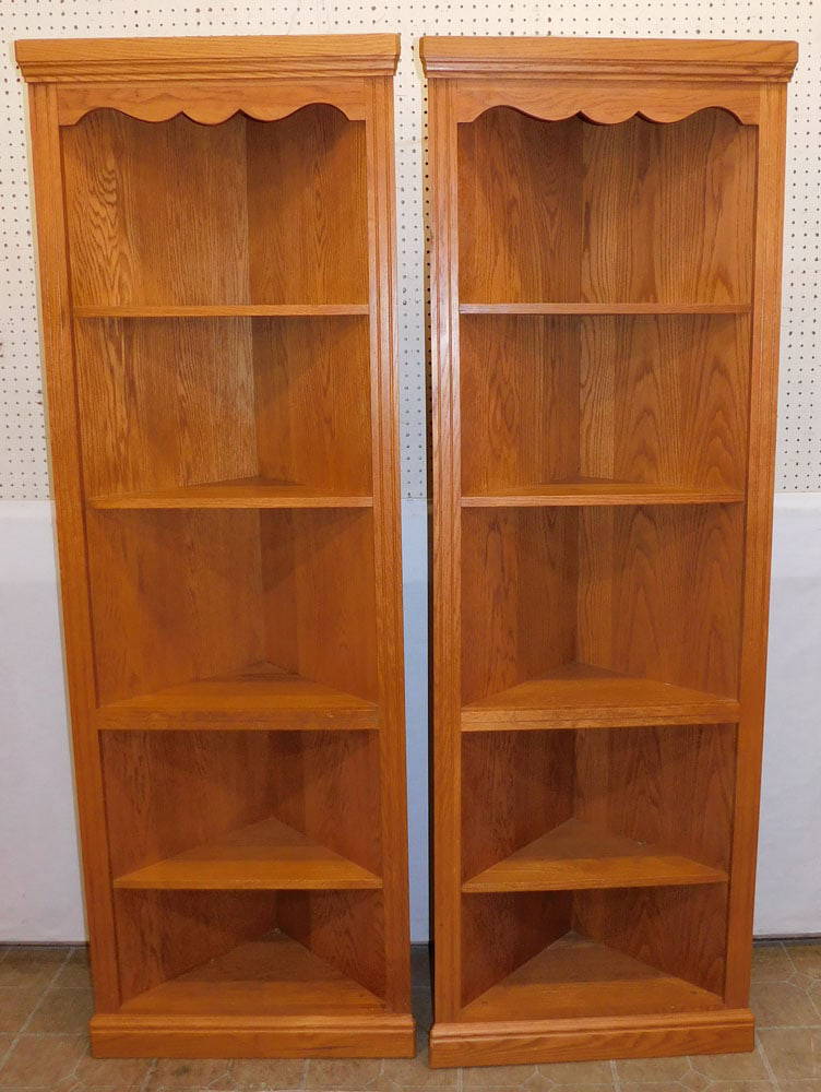 Pair Oak Corner Shelves Auction