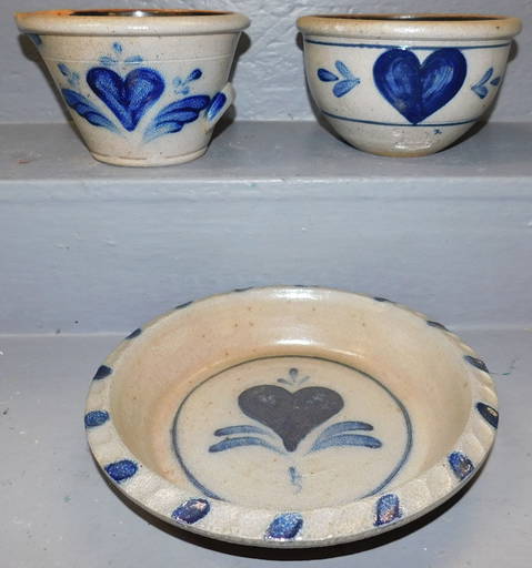 3 Pieces Of Rowe Blue Decorated Pottery