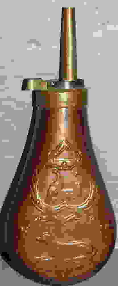 Copper & Brass Powder Flask With Embossed Hunting Dog & Birds Auction