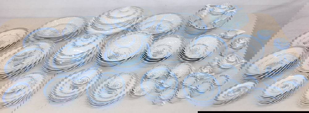 78 Pc. Oriental Blue And White Rice Pattern China Auction