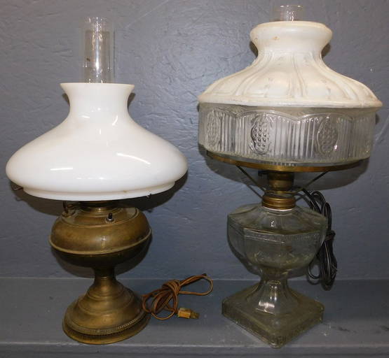 Antique Glass Oil Lamp & Brass Oil Lamp