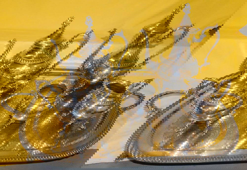 6 Piece Silver On Copper Tea Service Auction