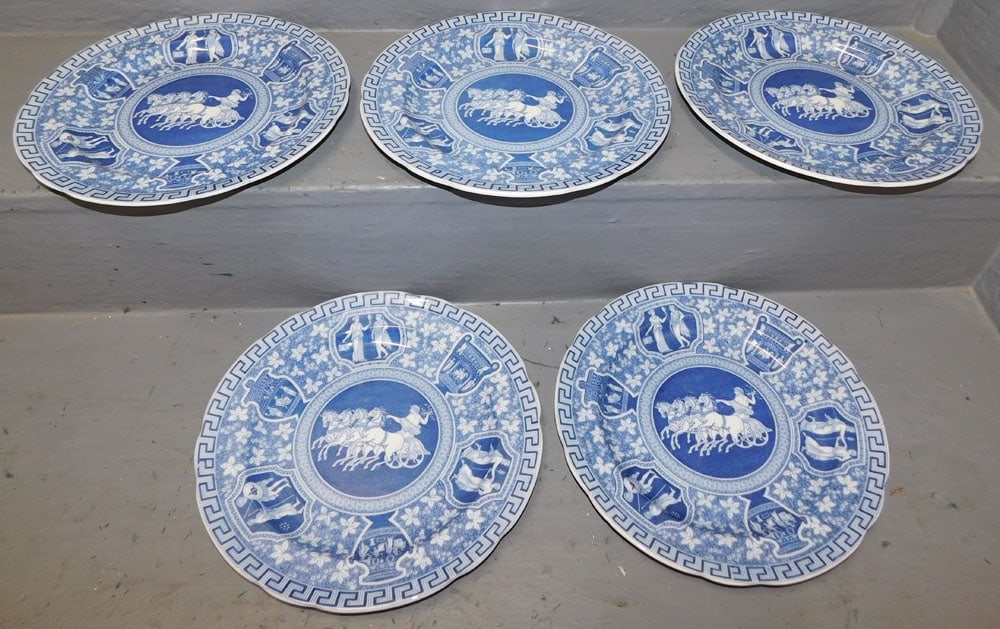 5 Blue & White Porcelain Plates By Copeland Spode, (greek Pattern) Auction