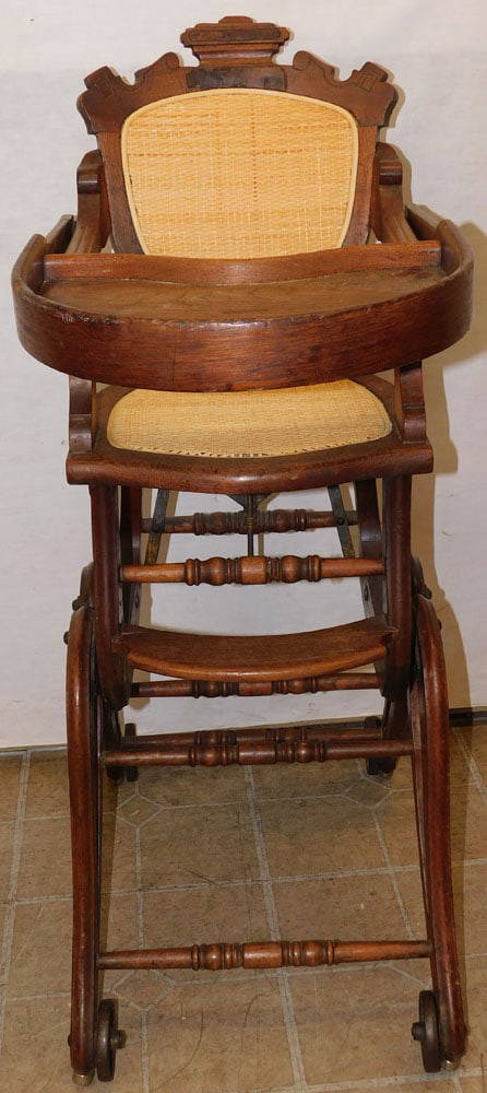 Antique Walnut Victorian High Chair Stroller Auction