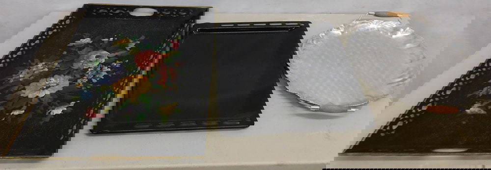 2 Painted Metal Serving Trays & Aluminum Tray