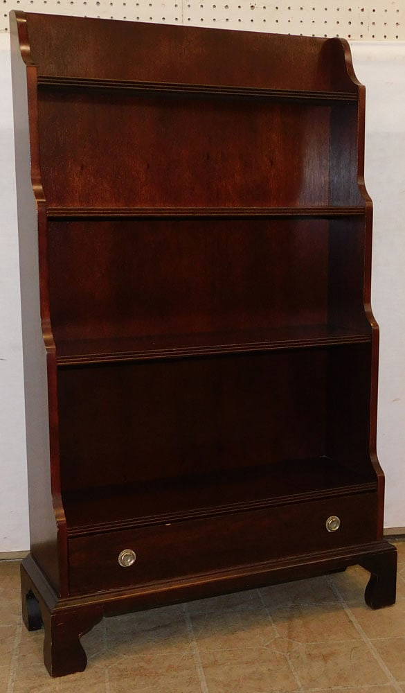 Mahogany Waterfall Bookshelf With 1 Drawer Base Auction