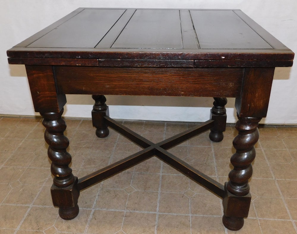 Antique Oak Barley Twist Draw Leaf Pub Table Auction