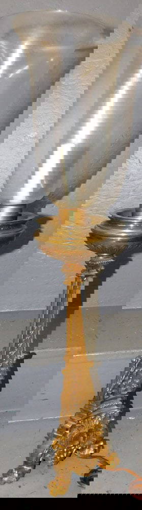 Gilded Bronze Lamp With Glass Shade Auction