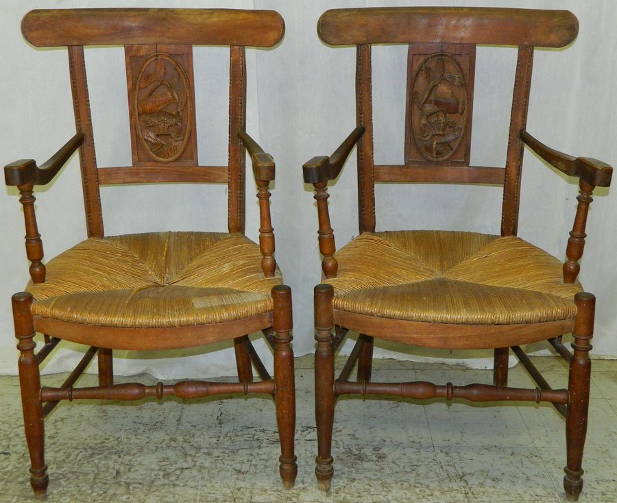 Pr. 19th C. French Country Rush Seat Chairs