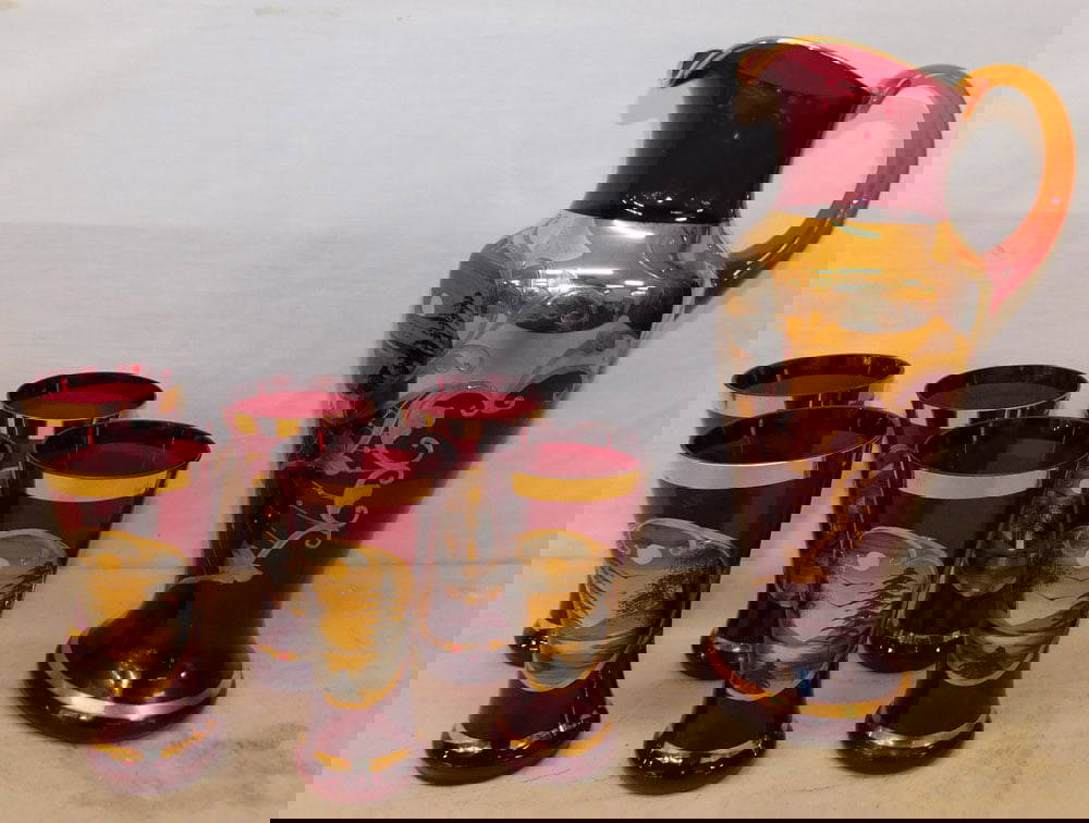 7 Piece Bohemian Ruby Lemonade Set By Anna Helmova Auction