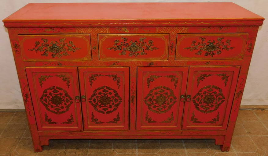 Paint Decorated & Lacquered Oriental Console
