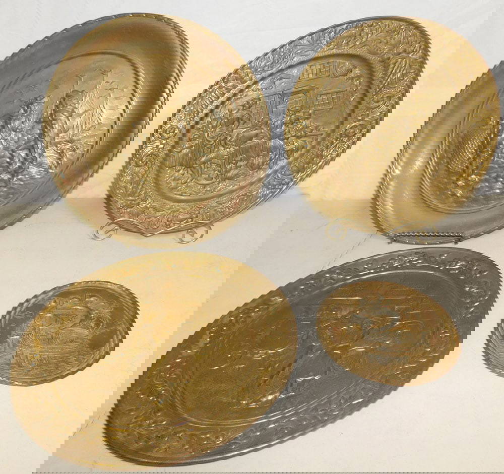 Lot Of Embossed Brass Hanging Wall Plaques Auction