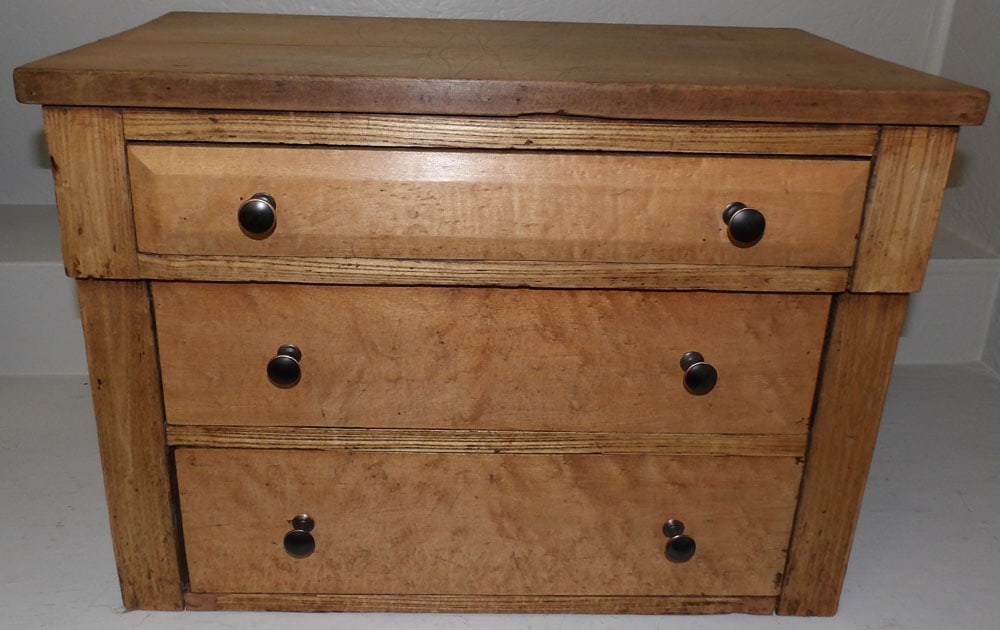 19th Century Maple Three Drawer Table Top Chest Auction