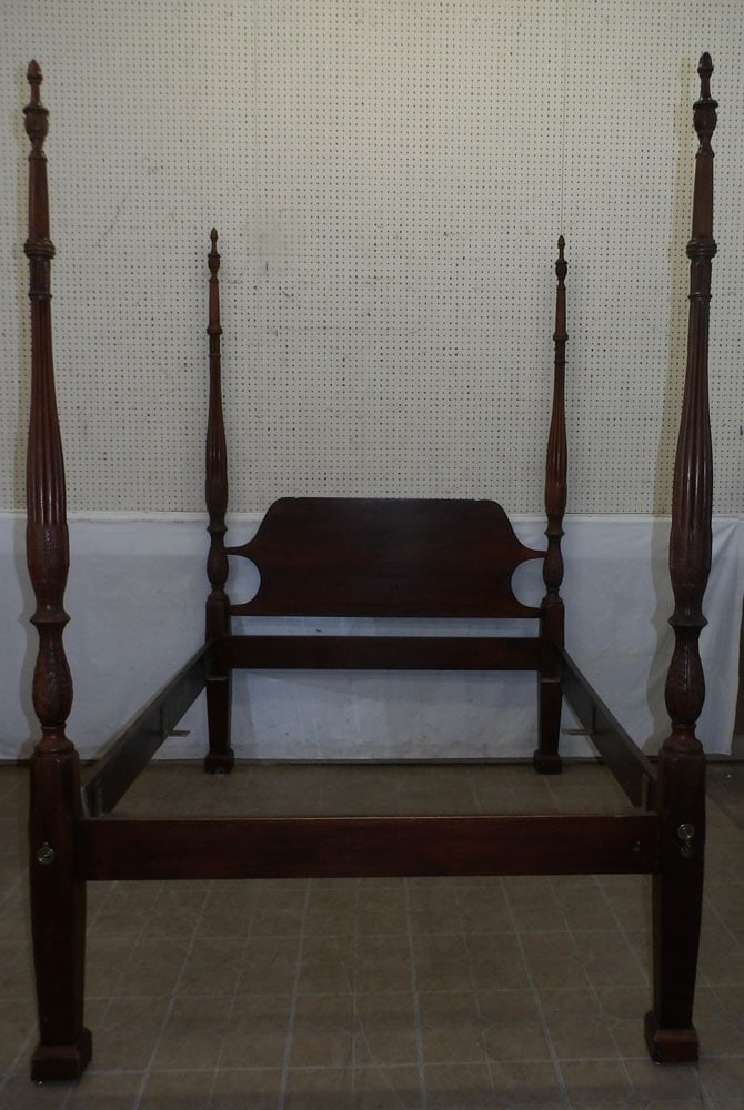 Mahogany Rice Carved Four Poster Full Size Bed By Craftique With Rails ...