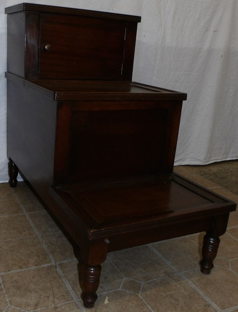 Mahogany And Tooled Leather Bed Steps Auction