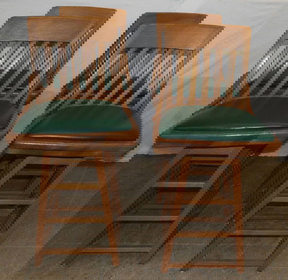 Set Of Four Mission Style Oak Swivel Bar Stools Auction