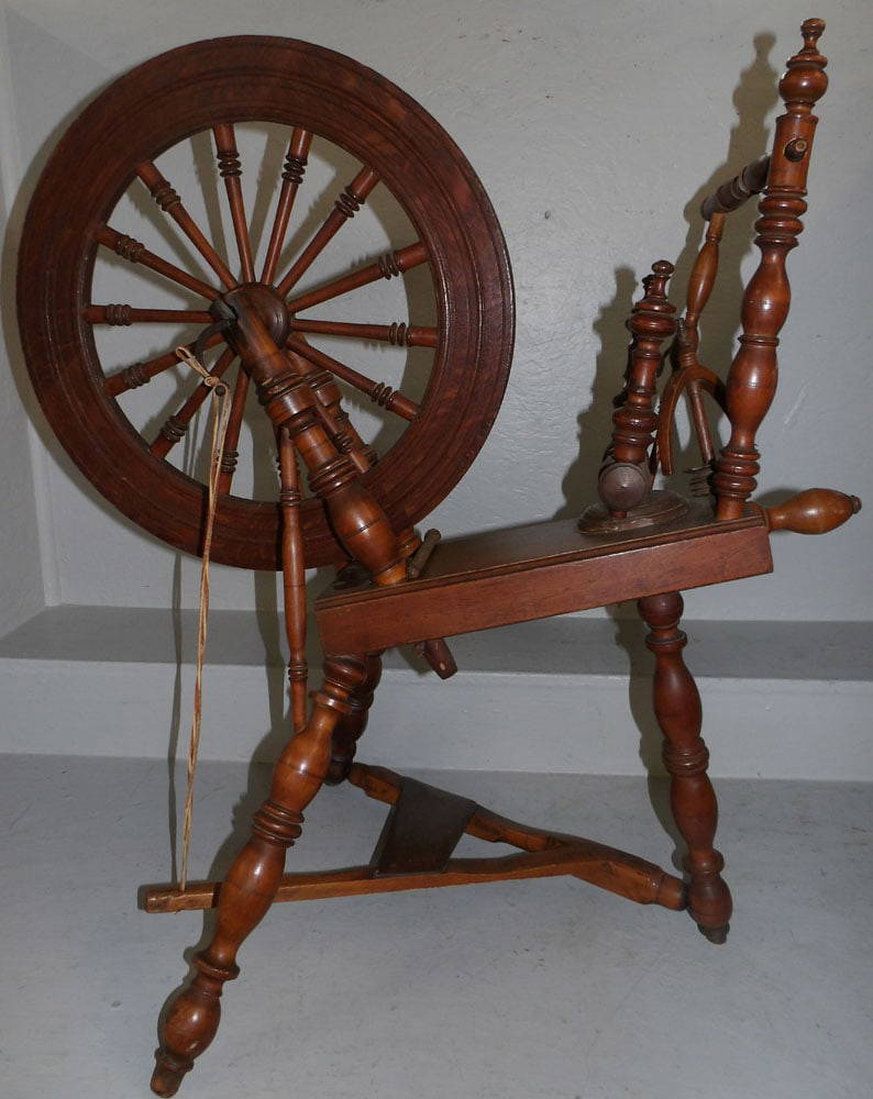 Antique Oak And Walnut Flax Wheel Auction