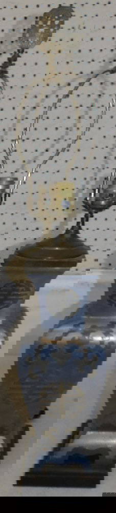 Oriental Pewter & Brass Bound Urn Lamp Auction