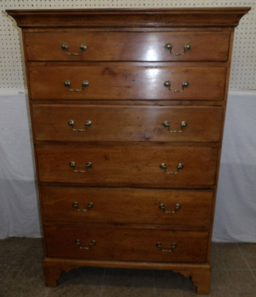 19th Century Maple New England Six Drawer Tall Chest Auction