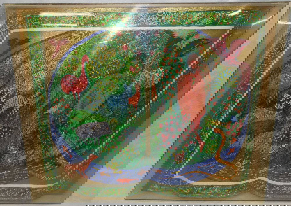 Framed Watercolor Of The Garden Of Eden In Acrylic Frame Auction