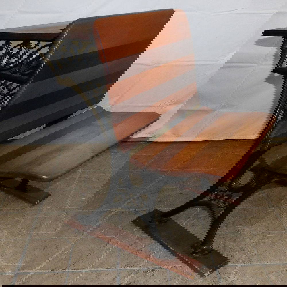 Antique Cherry & Cast Iron Folding School Bench Auction