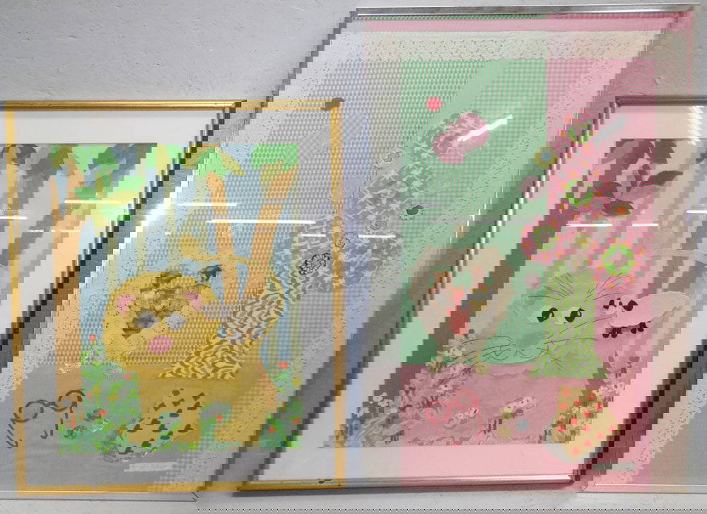 Two Framed Fabric Collages Auction