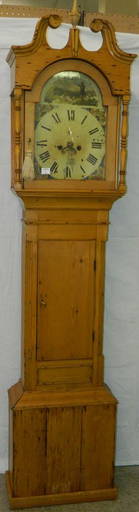 Pine Grandfather Clock W/ Weights And Pendulum.