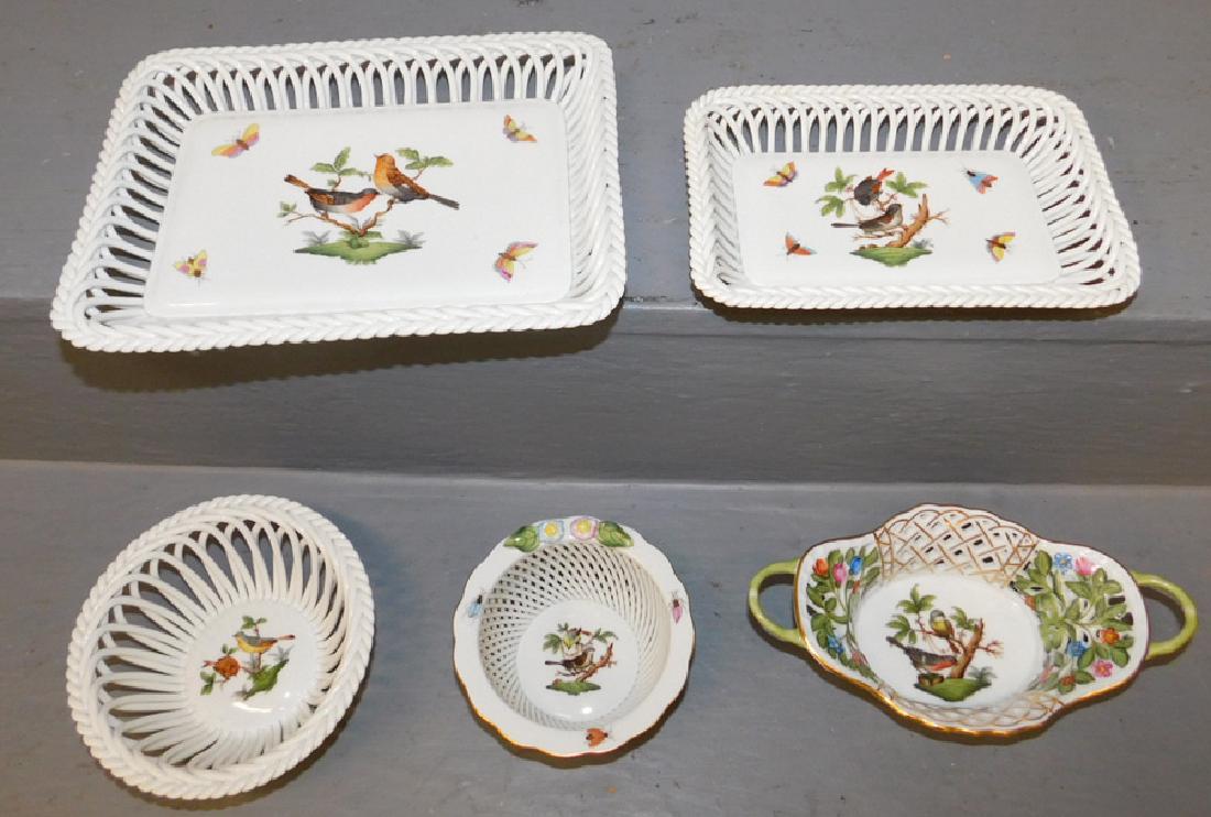5 Pcs. Herend Rothschild Bird Pattern Porcelain.