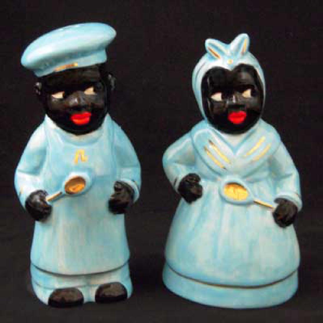 Black Americana Mammy Chef Blue Salt And Pepper Shakers