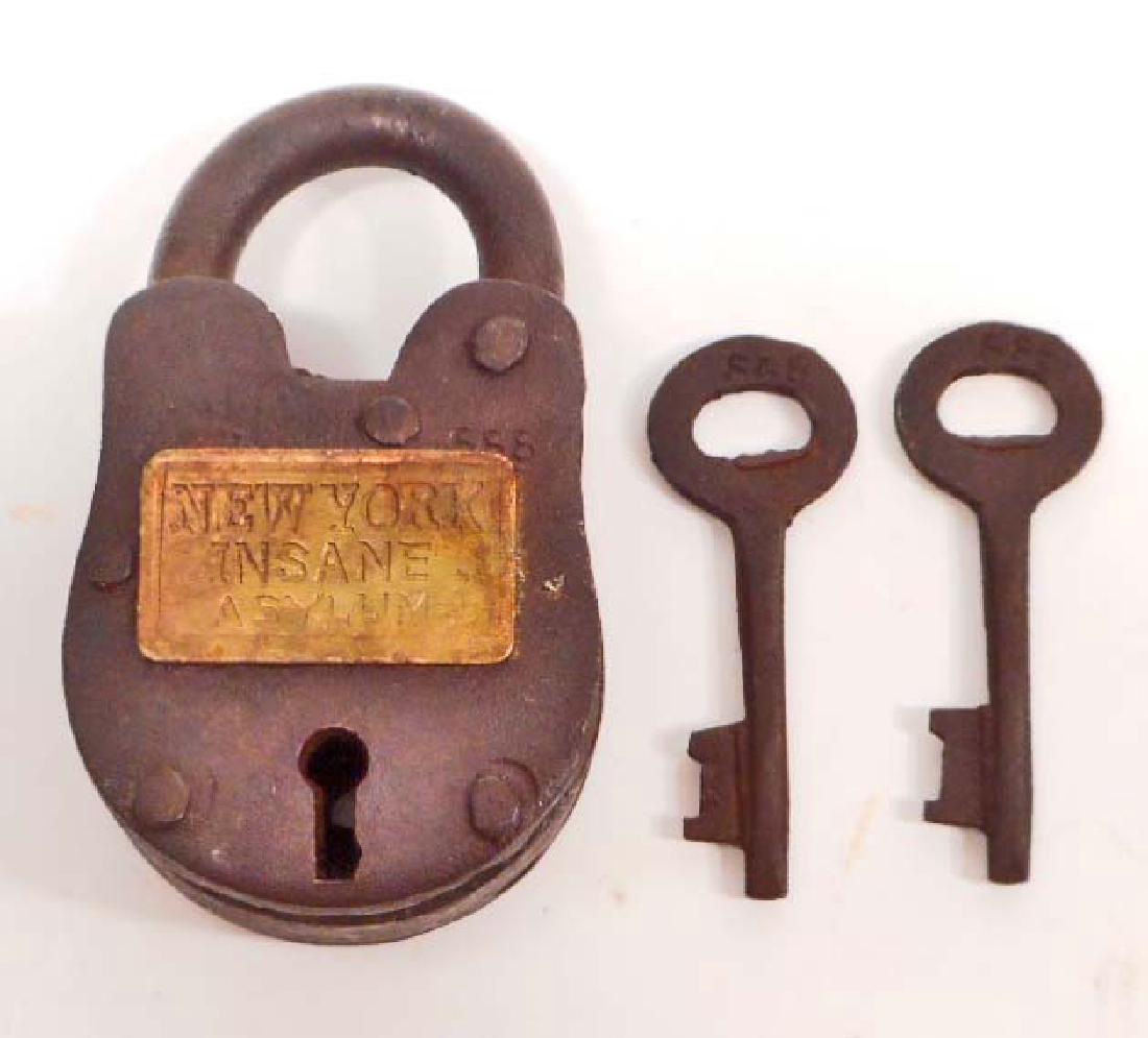 Cast Iron New York Insane Asylum Gate Lock W/ Keys