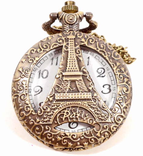 Eiffel Tower Paris Pocket Watch W/ Chain