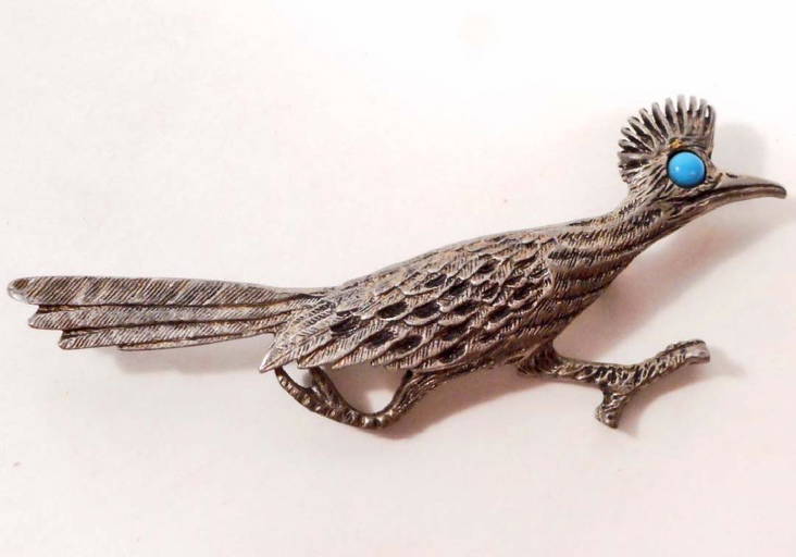 Vintage J Ritter Roadrunner Brooch W/ Turquoise Eye
