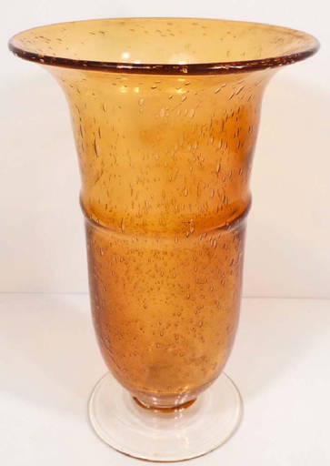 Large Vintage Amber Art Glass Vase