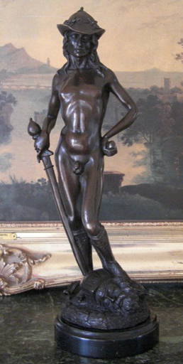 Sm192 Handsome Bronze Sculpture David And Goliath