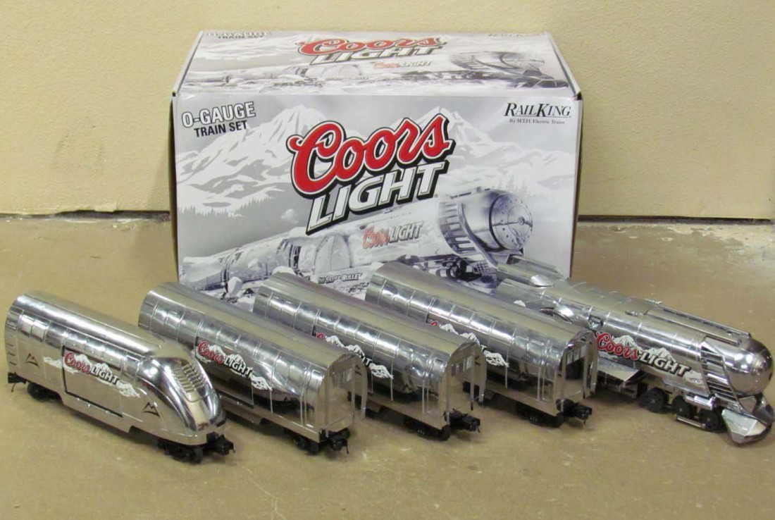 90: MTH COORS LIGHT SILVER BULLET TRAIN SET W/ PROTO- S