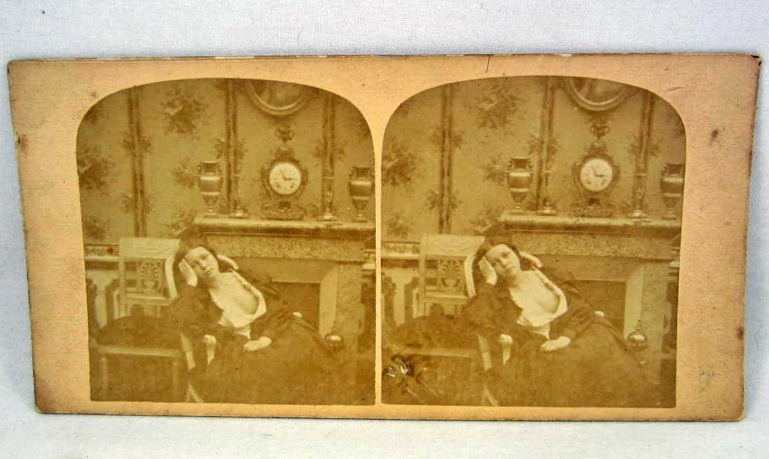 EARLY RISQUE NUDE PHOTO STEREOVIEW CARD OF WOMAN EXPOSI